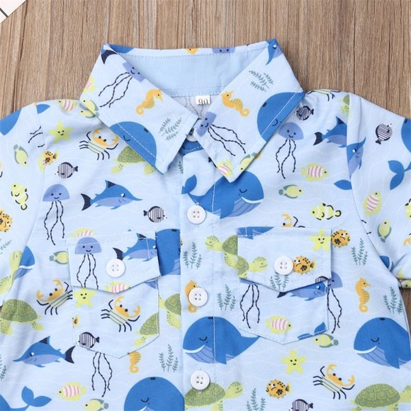 Matching Sets | Ocean Sea Animals Button Shirt Shorts Boys Outfit ...